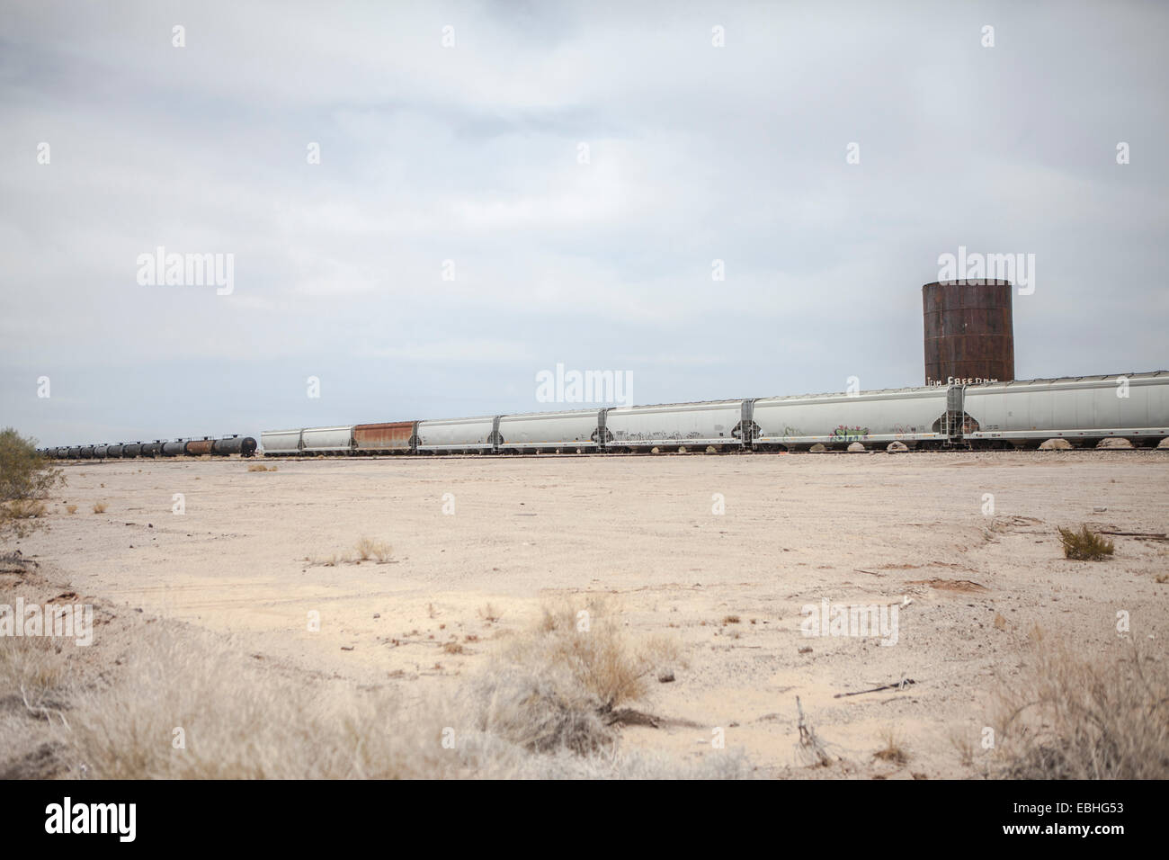 Freight train in desert landscape, California, USA Stock Photo - Alamy