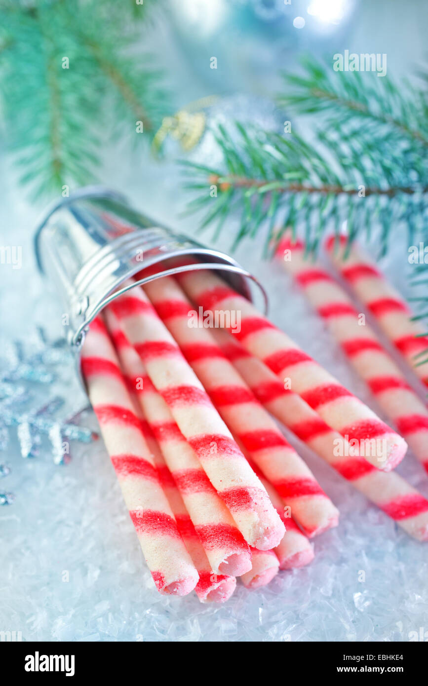 Christmas treat, sweet biscuit tubes for tea Stock Photo - Alamy