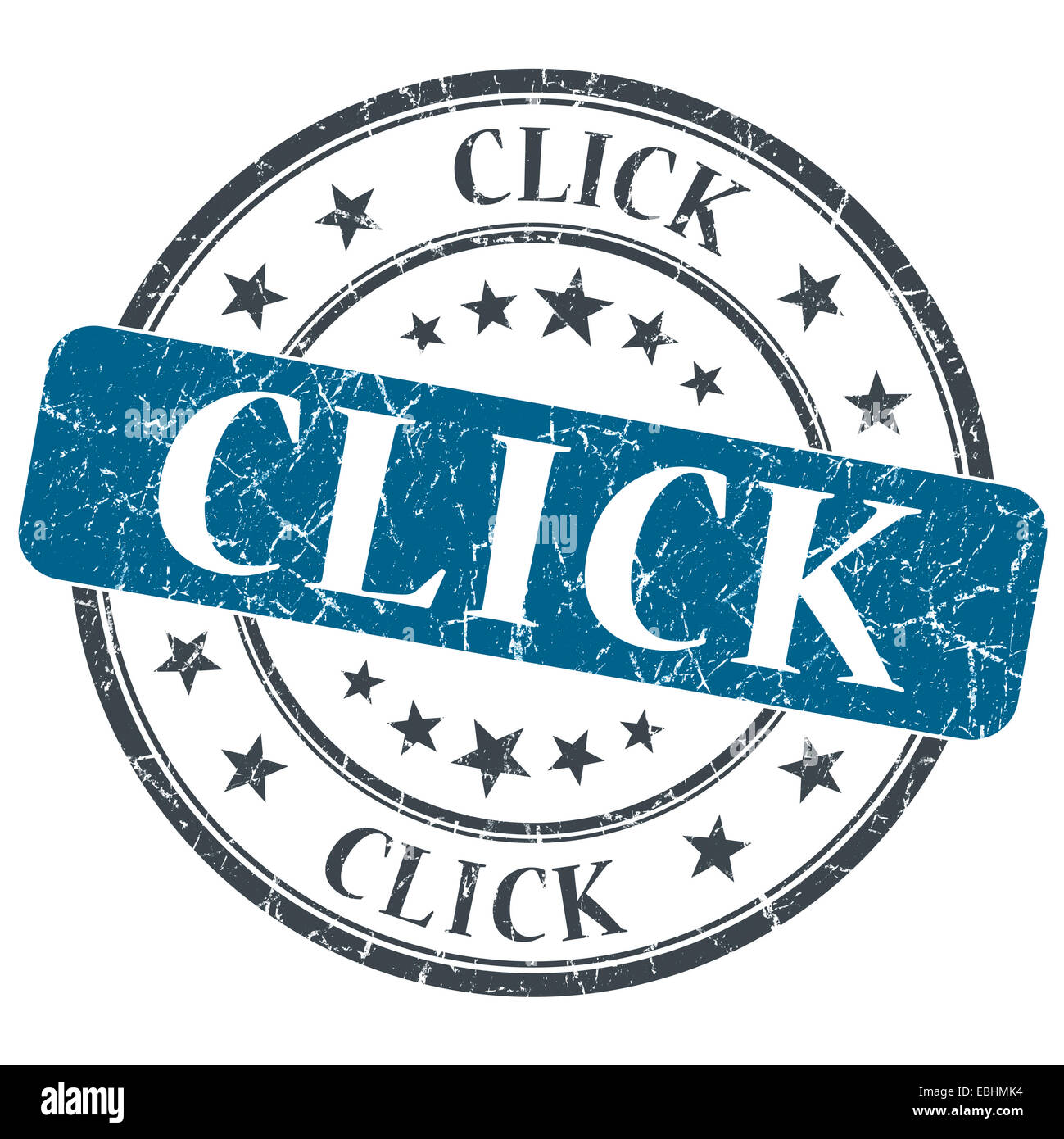 Click blue grunge textured vintage isolated stamp Stock Photo - Alamy