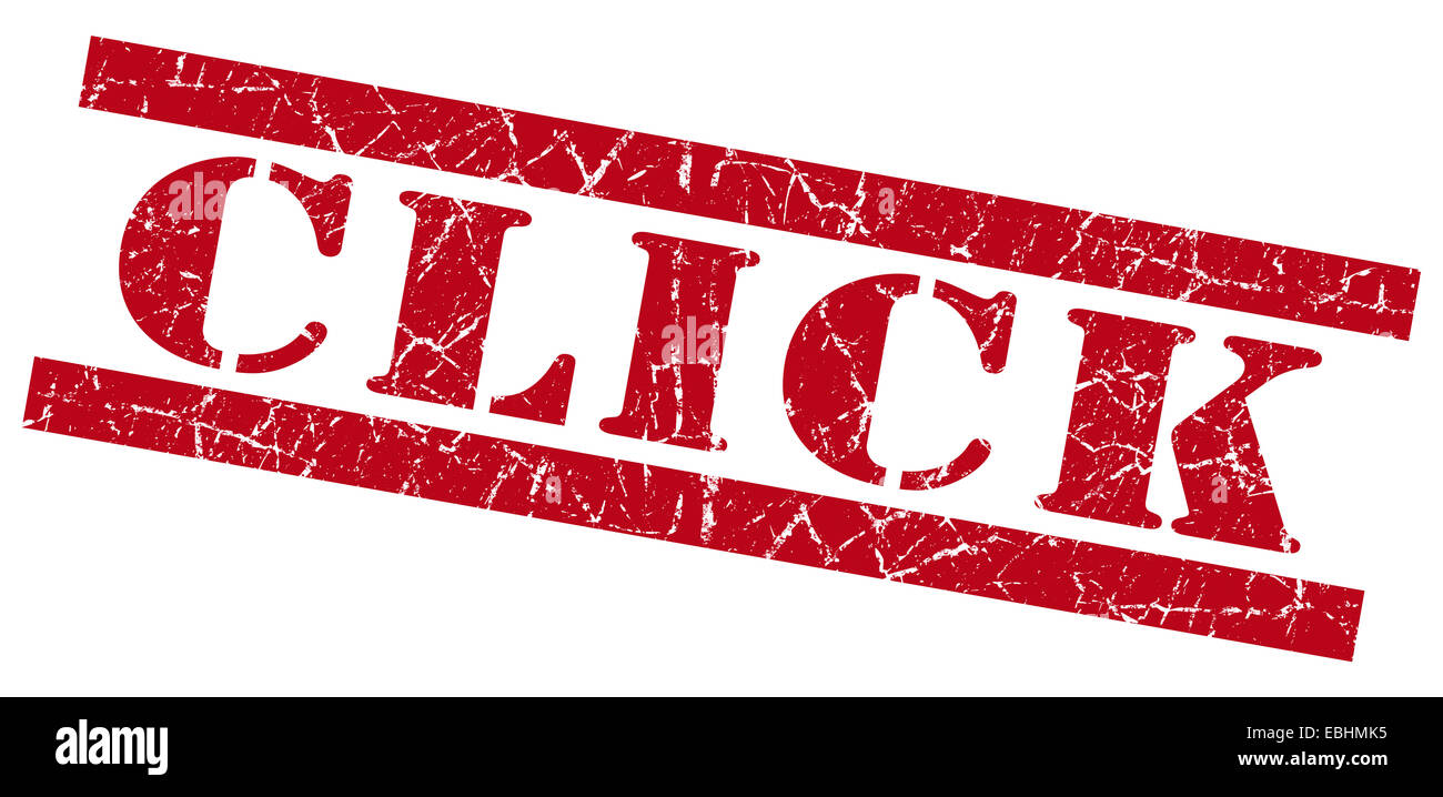 Click red square grunge textured stamp isolated on white Stock Photo ...