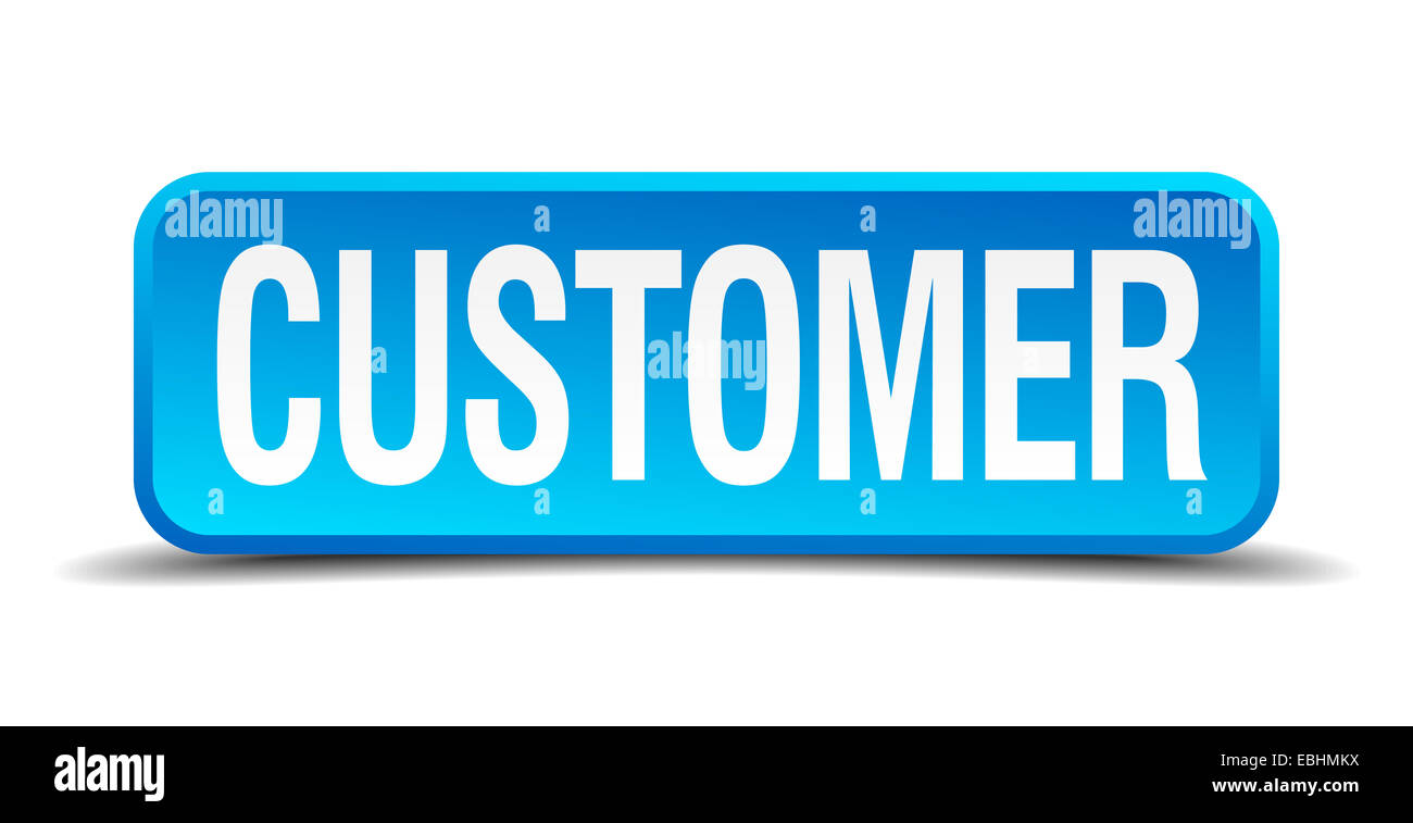 customer blue 3d realistic square isolated button Stock Photo - Alamy