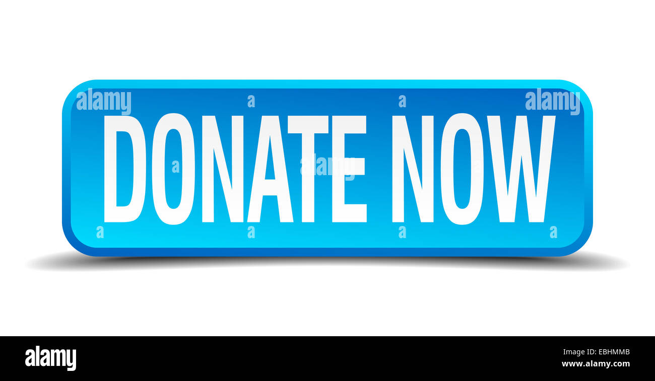 donate now blue 3d realistic square isolated button Stock Photo - Alamy