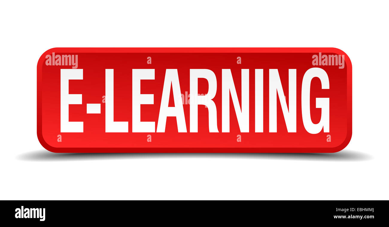 E-learning red 3d square button isolated on white background Stock ...