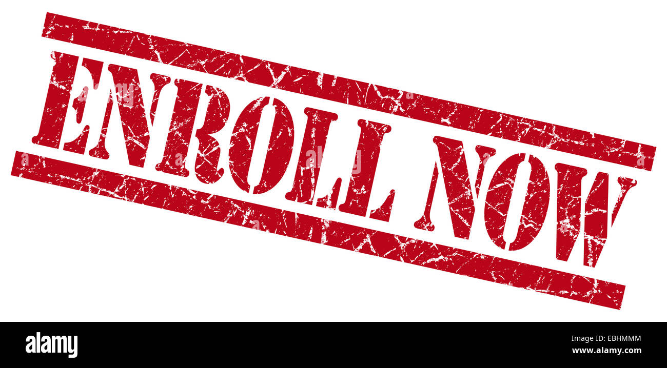 enroll now red grungy stamp isolated on white background Stock Photo ...