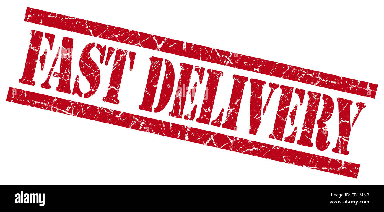 fast delivery red grungy stamp isolated on white background Stock Photo ...