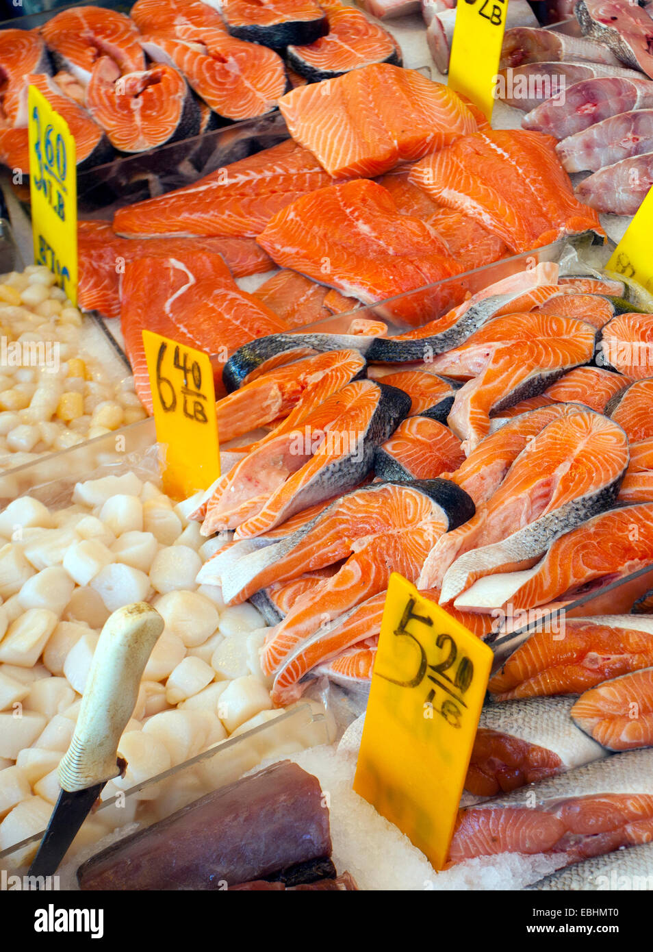 frozen red fish steaks on a market Stock Photo - Alamy