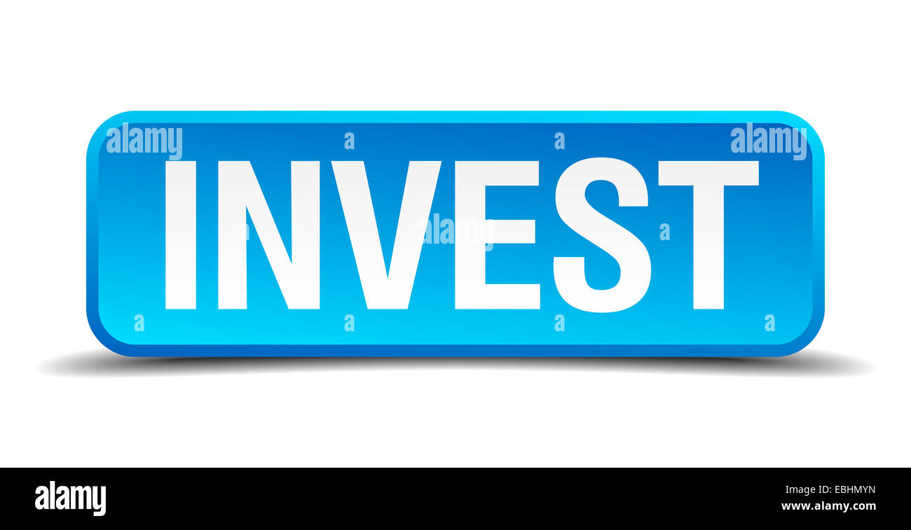 Invest blue 3d realistic square isolated button Stock Photo - Alamy