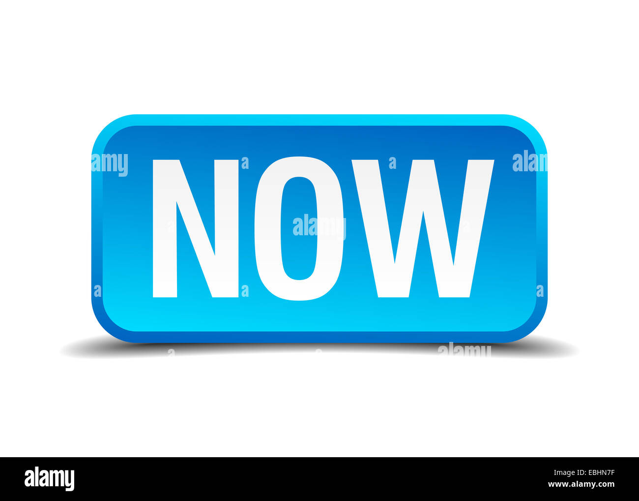 Now blue 3d realistic square isolated button Stock Photo - Alamy