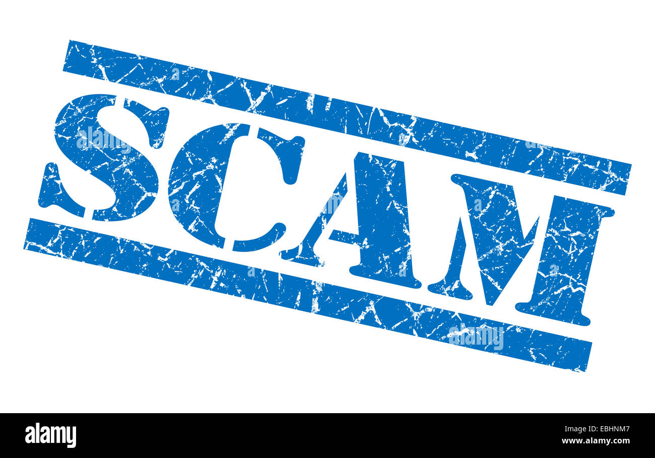 scam blue grunge stamp isolated on white Stock Photo - Alamy