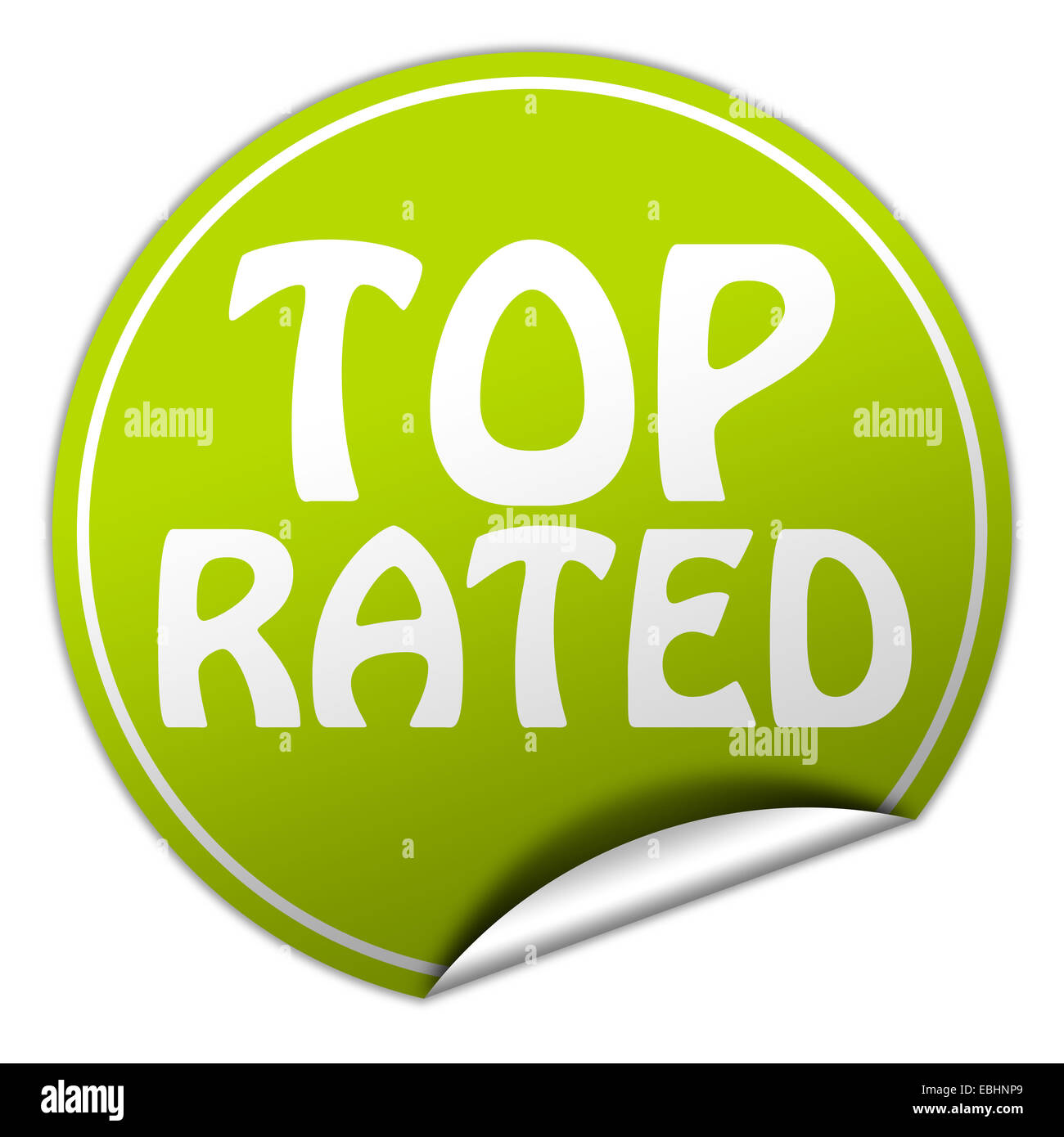 top rated round green sticker on white background Stock Photo - Alamy