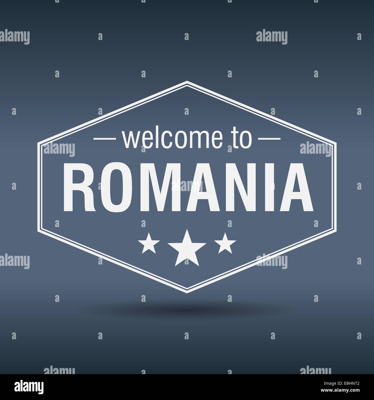 welcome to Romania hexagonal white vintage label Stock Photo - Alamy