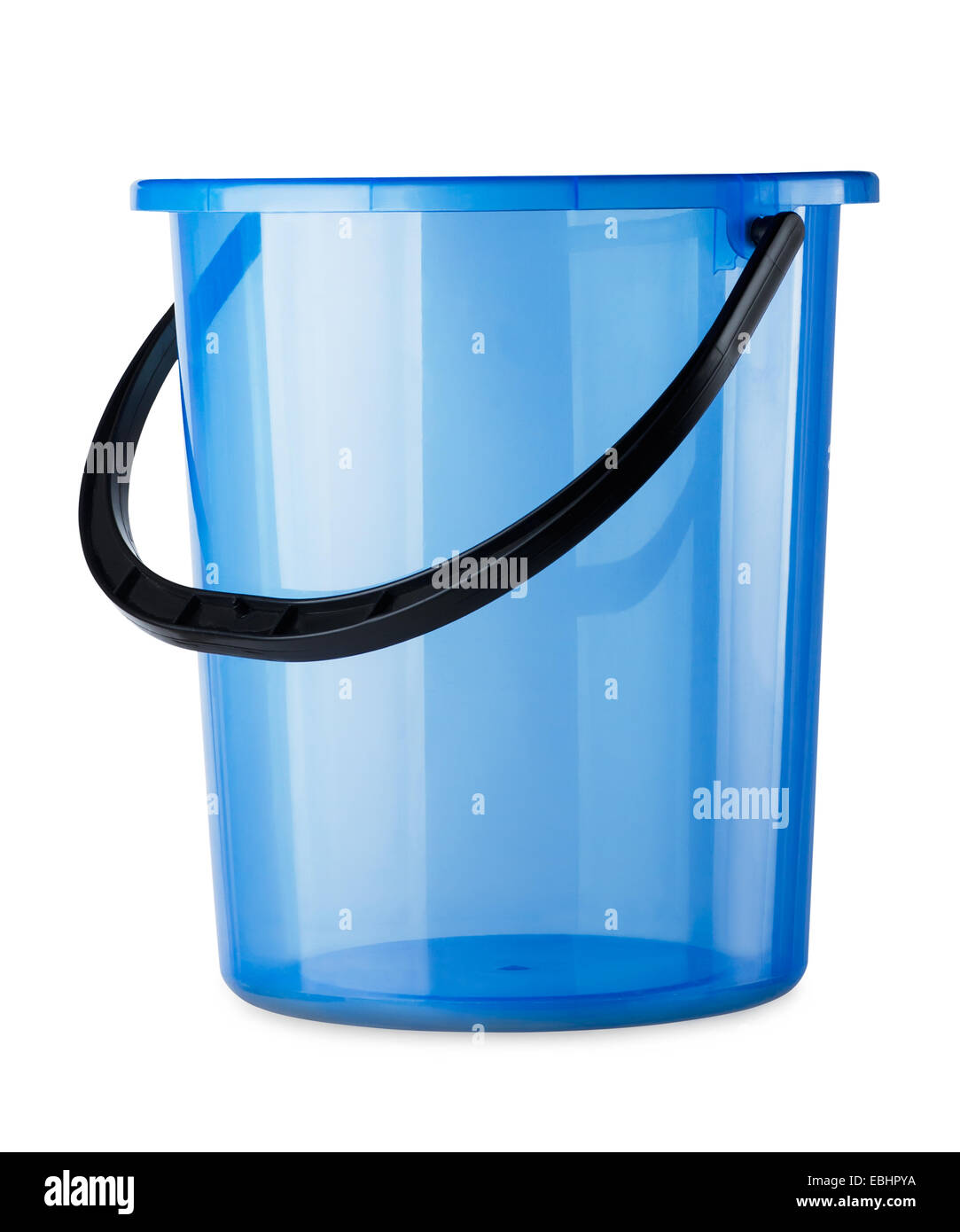 Empty blue bucket on a white background Stock Photo - Alamy