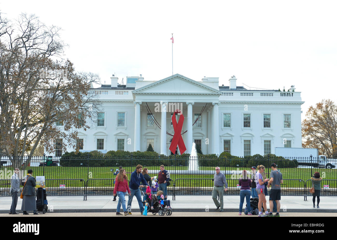 Washington, DC, USA. 1st Dec, 2014. A red ribbon is seen hang on the ...