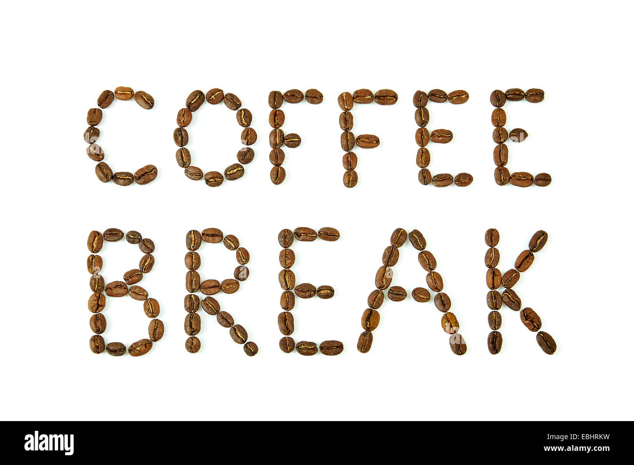 Coffee Break words made of coffee beans isolated over white Stock Photo ...