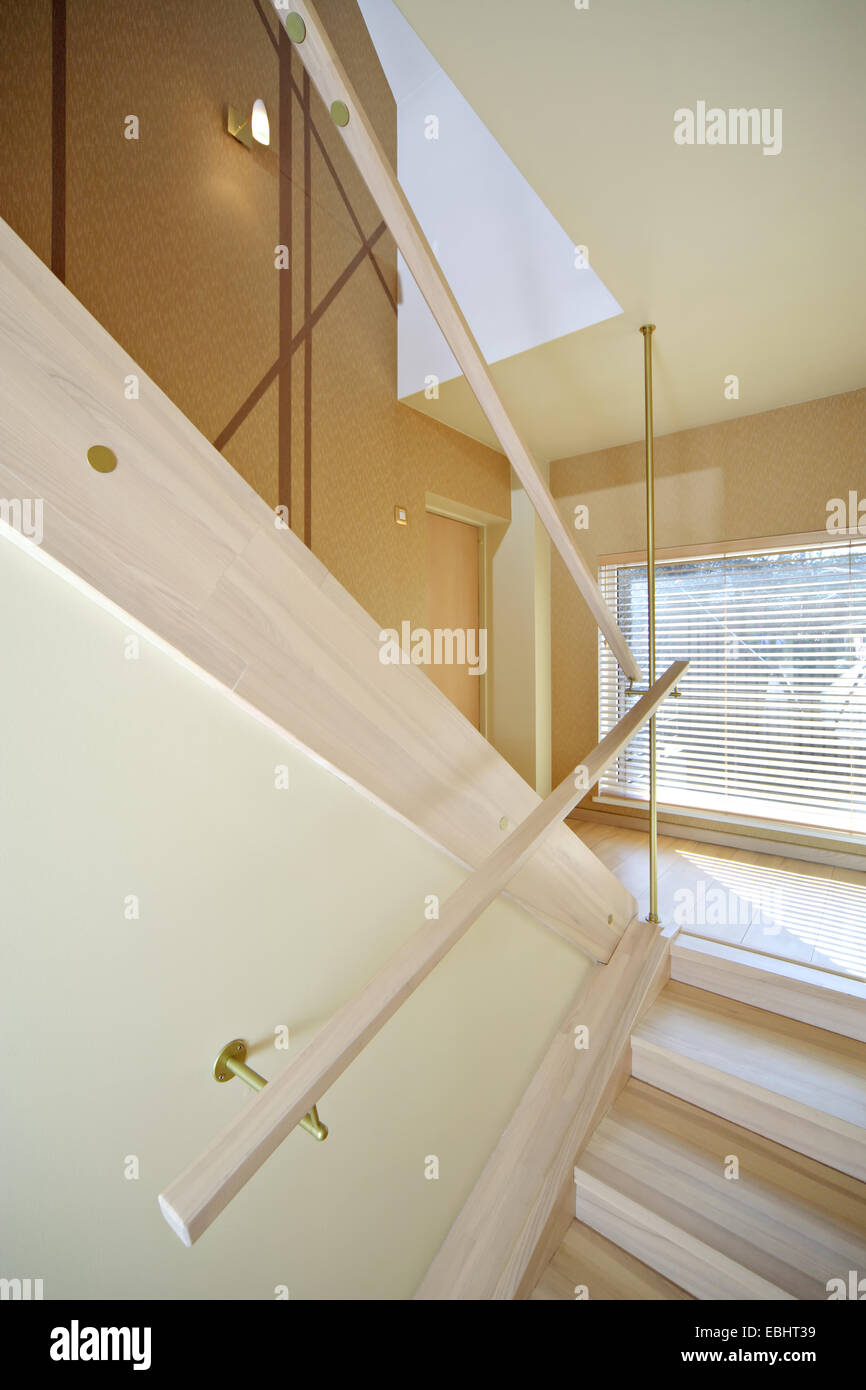 Wooden Staircase, ladder in the modern luxury house. Vestibule ...