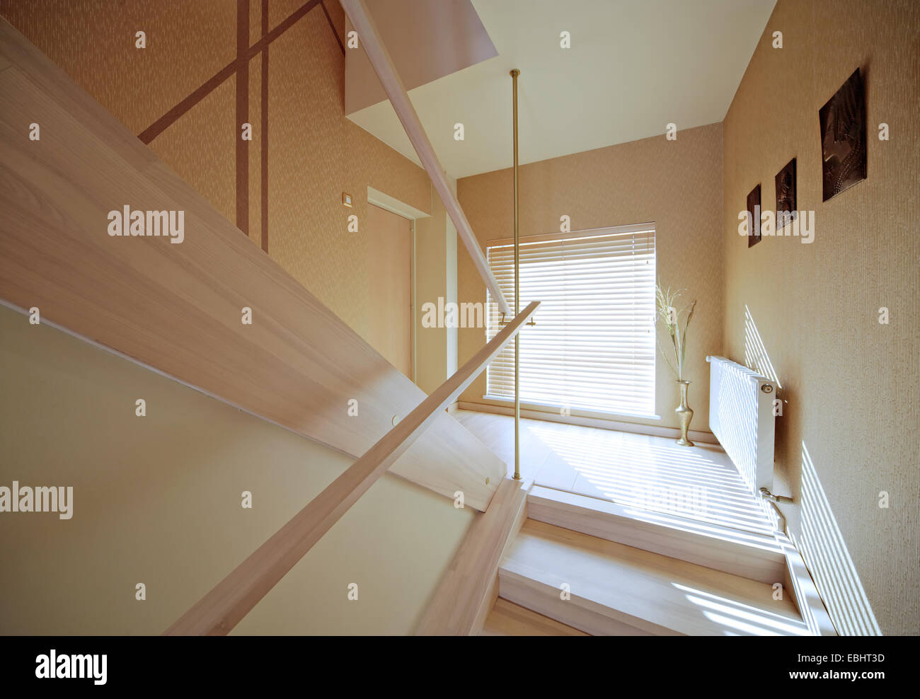 Wooden Staircase, ladder in the modern luxury house. Vestibule ...