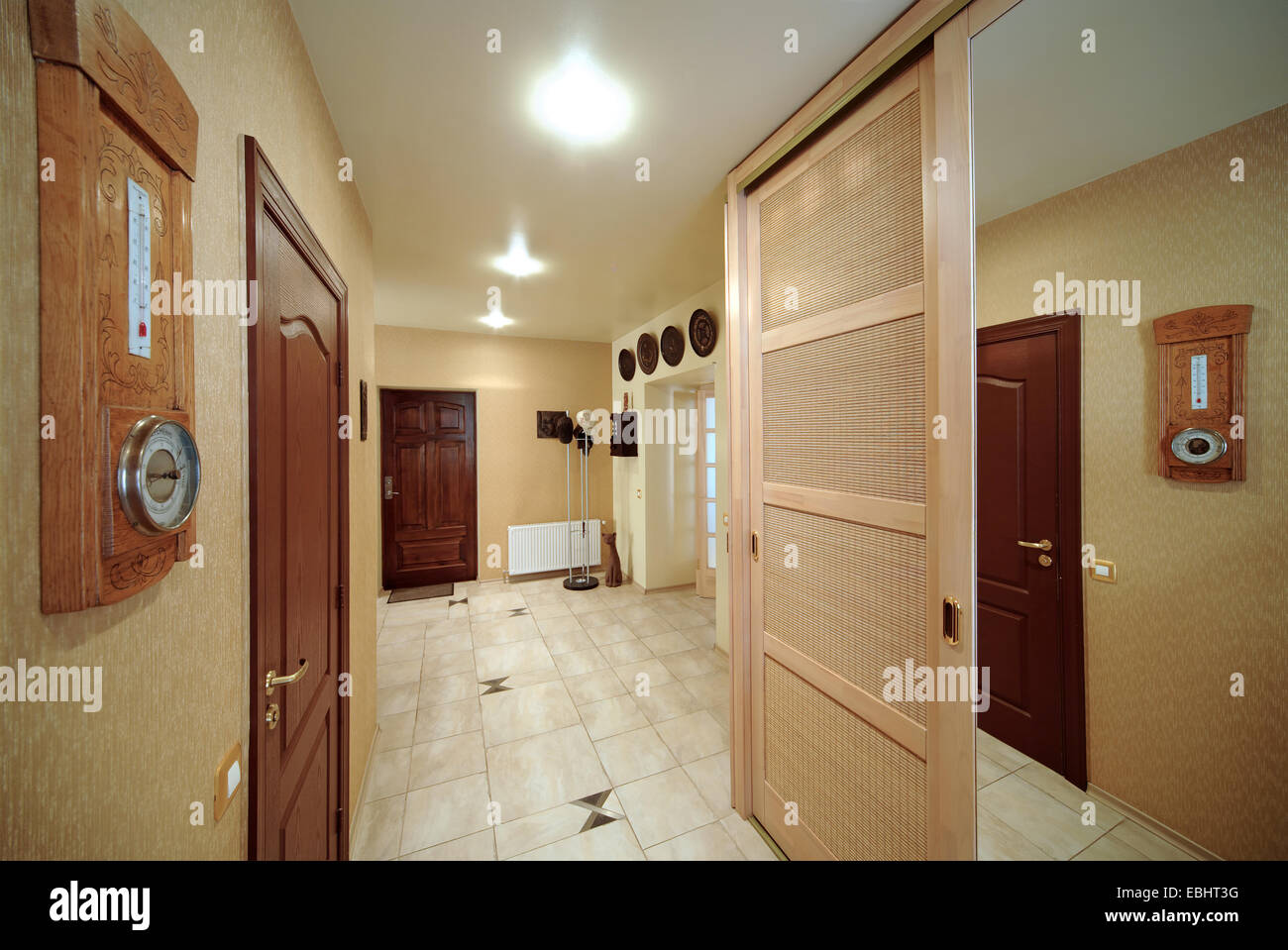 Interior. Hall in house. Wooden, modern vestibule Stock Photo - Alamy