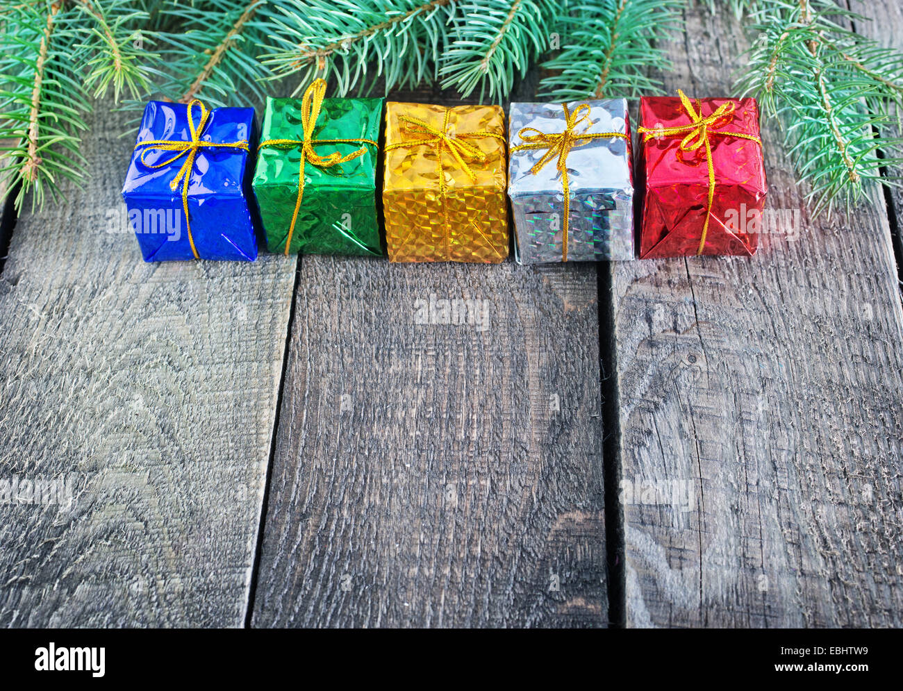 color presents, christmas presents on a table Stock Photo - Alamy