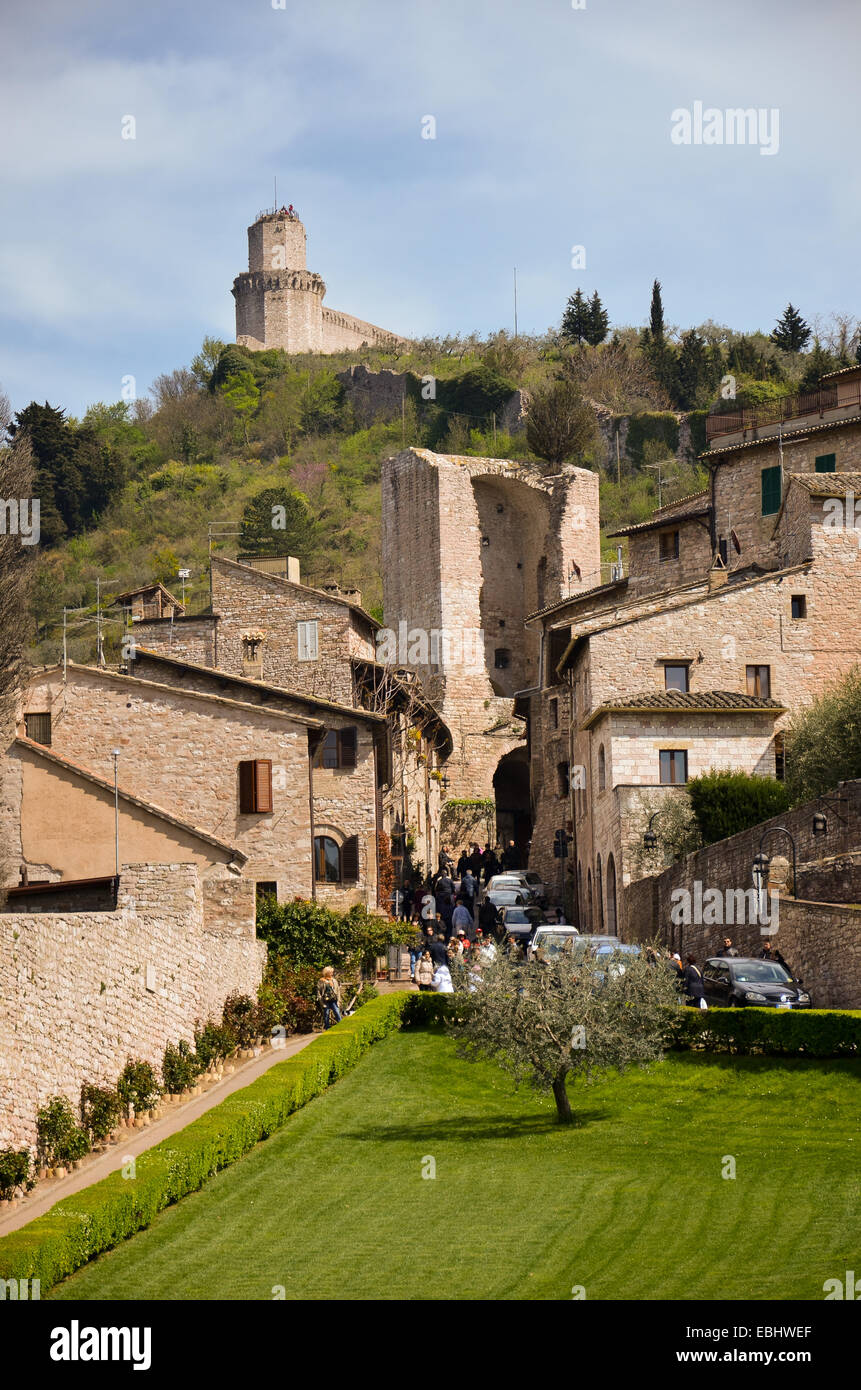 View of the city and fortress of Assisi from the Basilica greater Stock ...