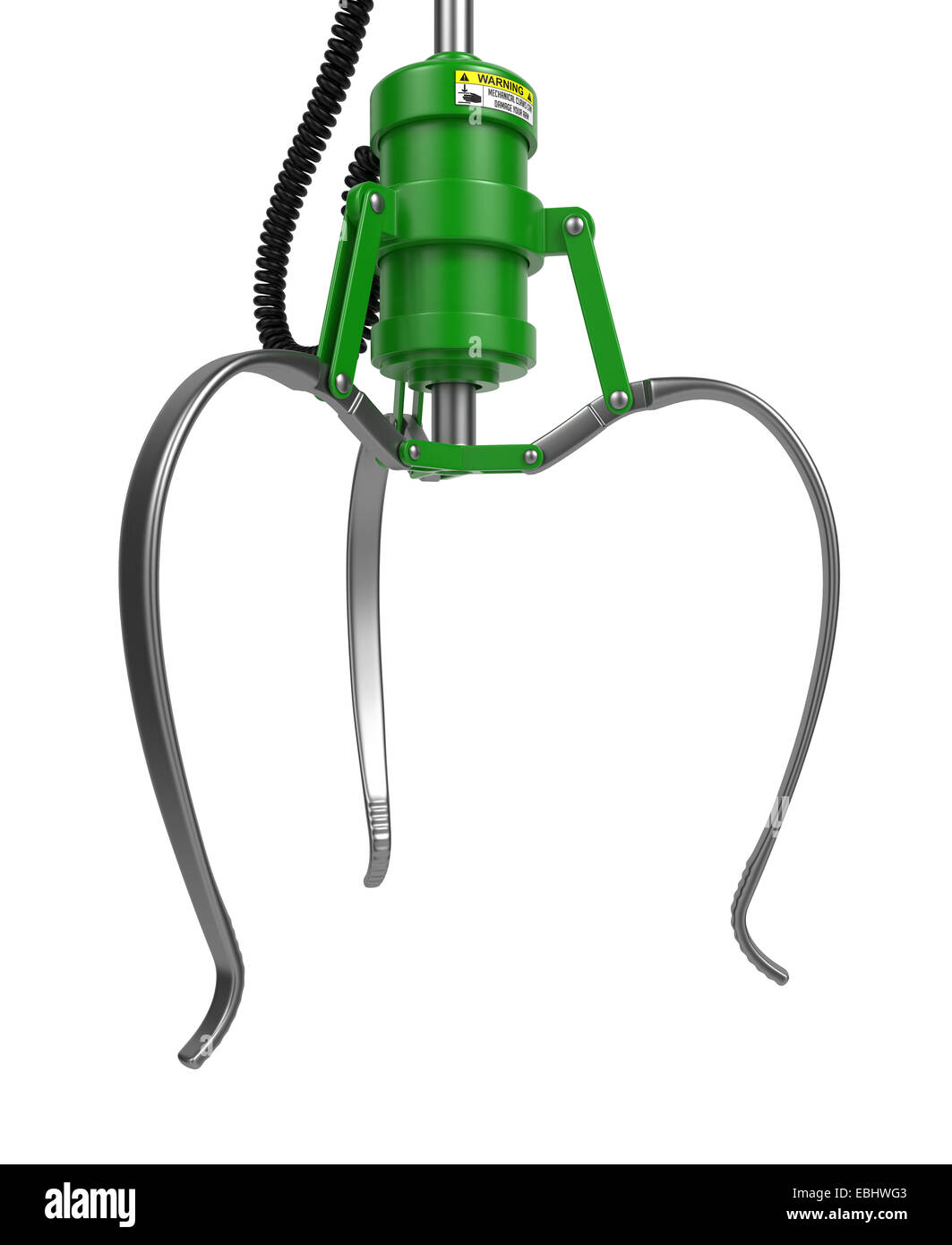 Open Metal Robotic Claw in Green Color, side view. Isolated on White ...