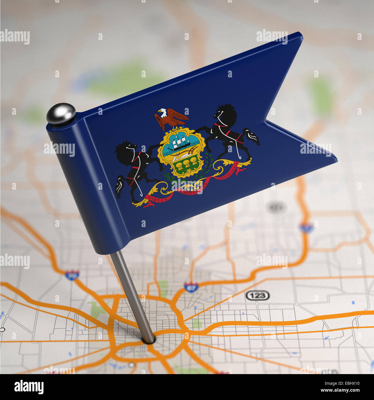 Small Flag of Pennsylvania on a Map Background with Selective Focus ...