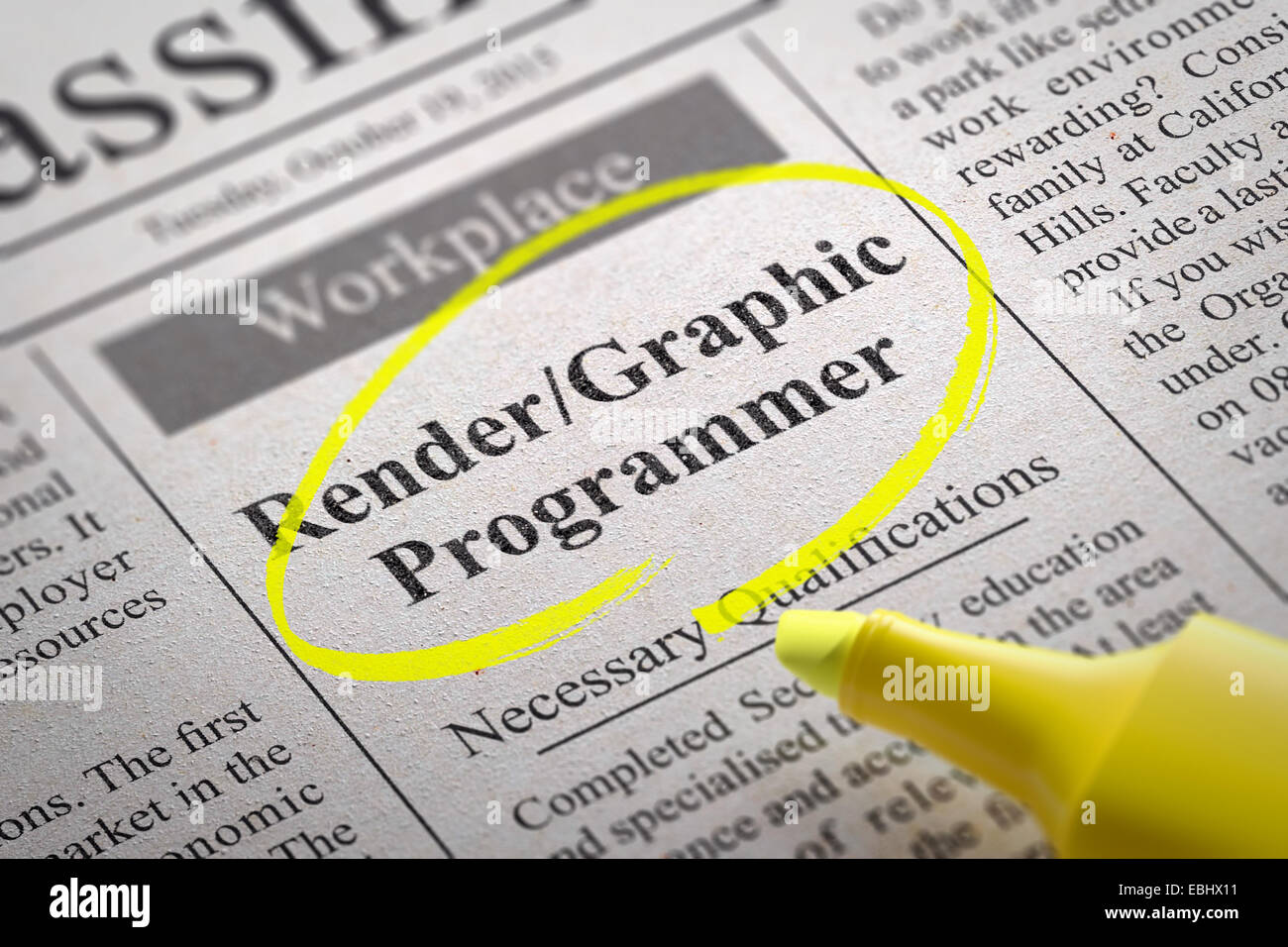 Render, Graphic Programmer Vacancy in Newspaper. Job Seeking Concept ...