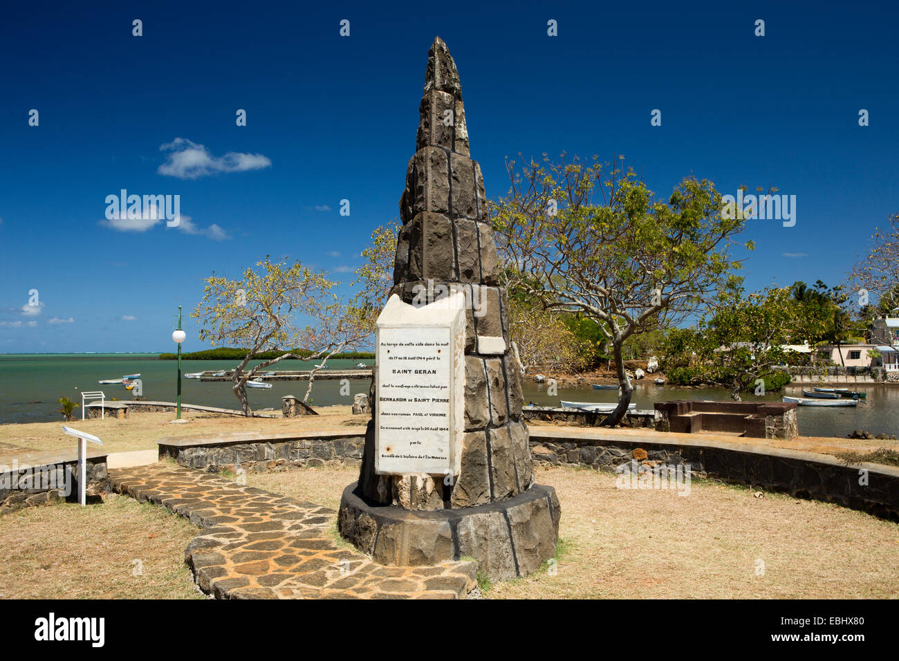 Mauritius, Poudre d’Or Paul et Virginie monument on headland Stock ...