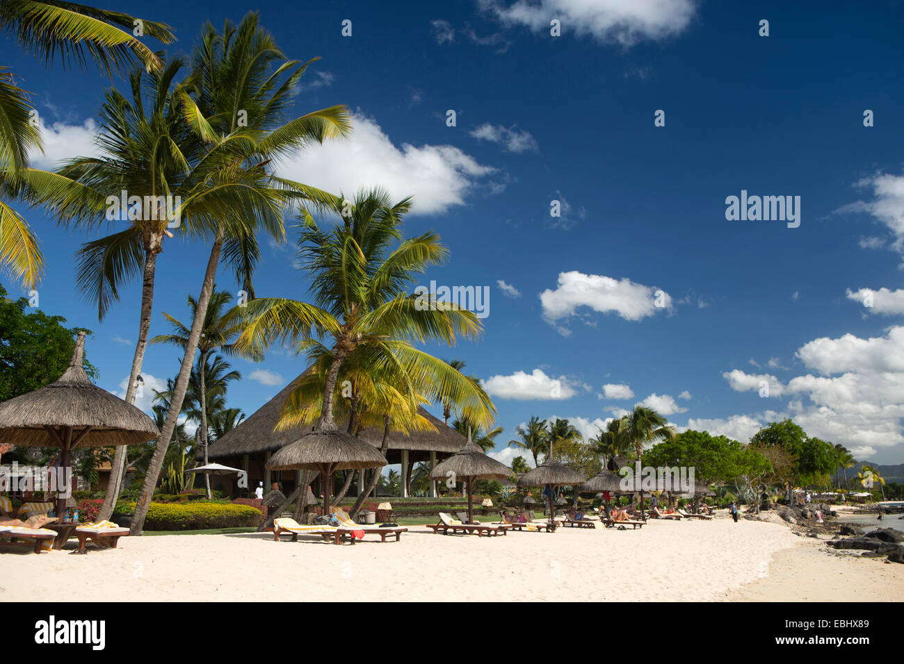 Mauritius, Pointe, aux Piments, Turtle Bay, shady cabanas on Oberoi ...