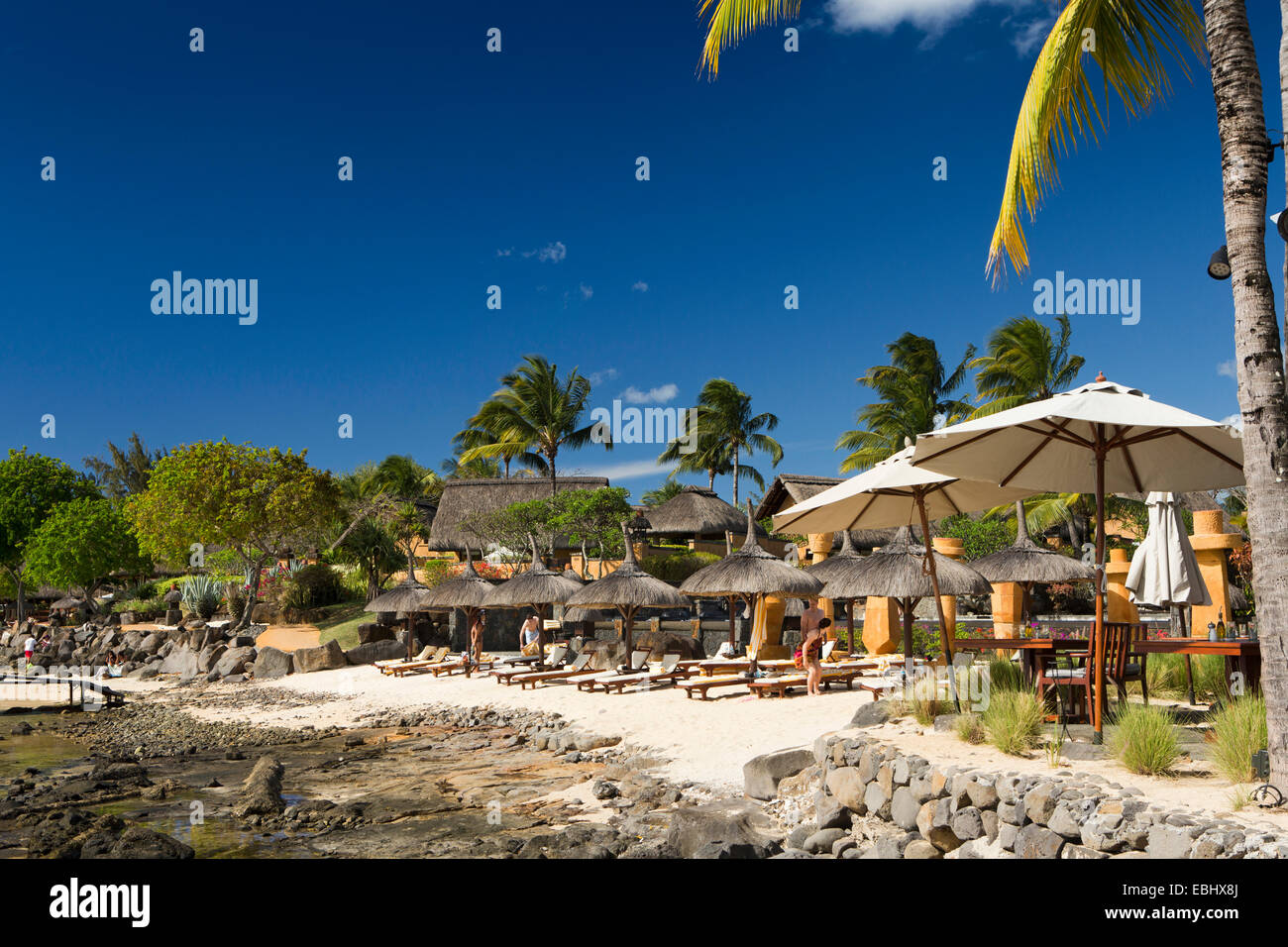 Mauritius, Pointe aux Piments, Turtle Bay, shady cabanas on Oberoi ...