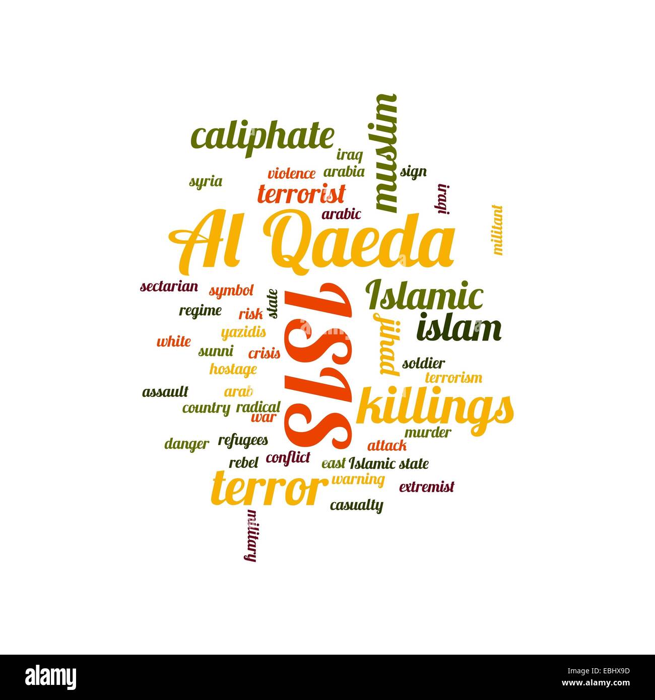 ISIS and Al Qaeda word cloud on white background Stock Photo - Alamy