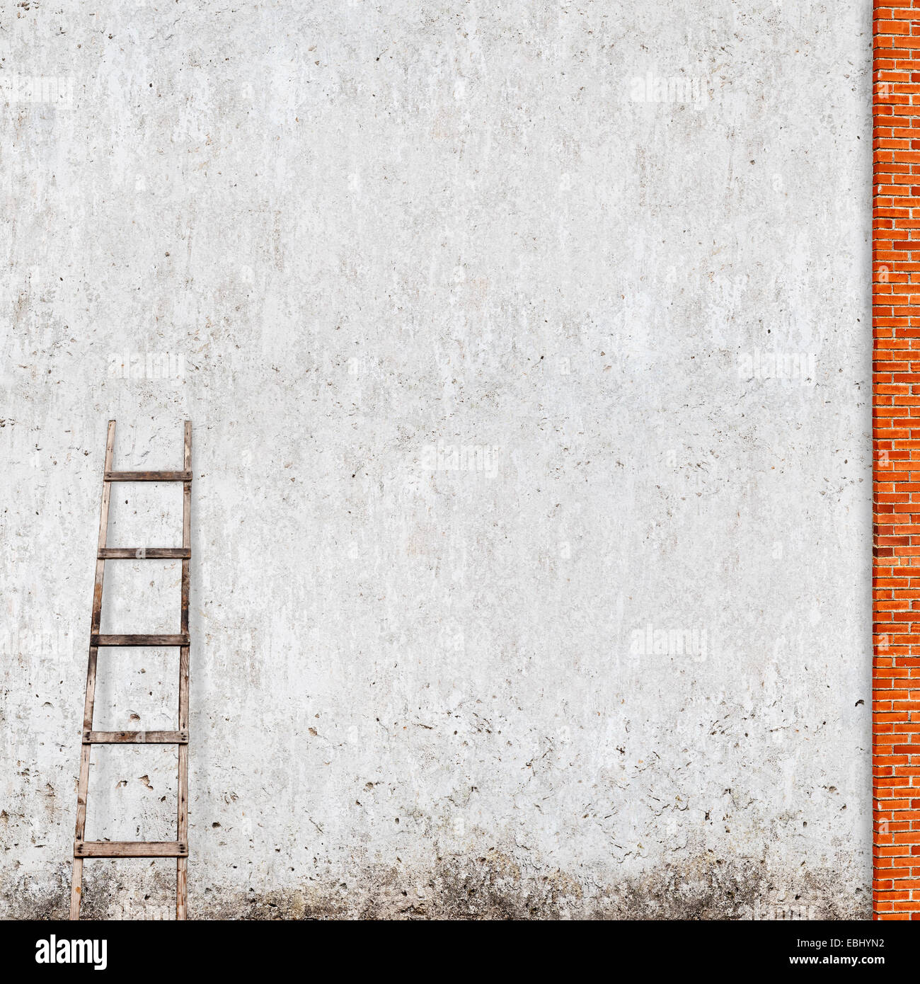 weathered brick wall with a wooden ladder Stock Photo - Alamy