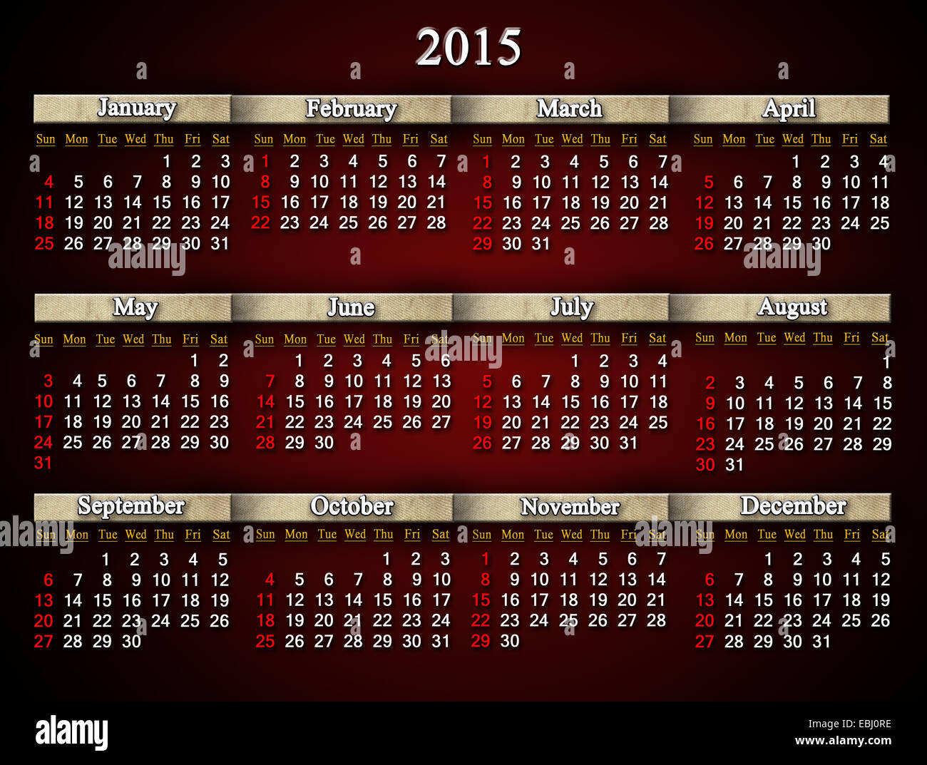 beautiful claret calendar for next 2015 year Stock Photo - Alamy