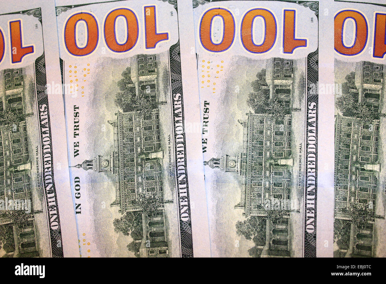 reverse side of new hundred dollar bank notes Stock Photo - Alamy