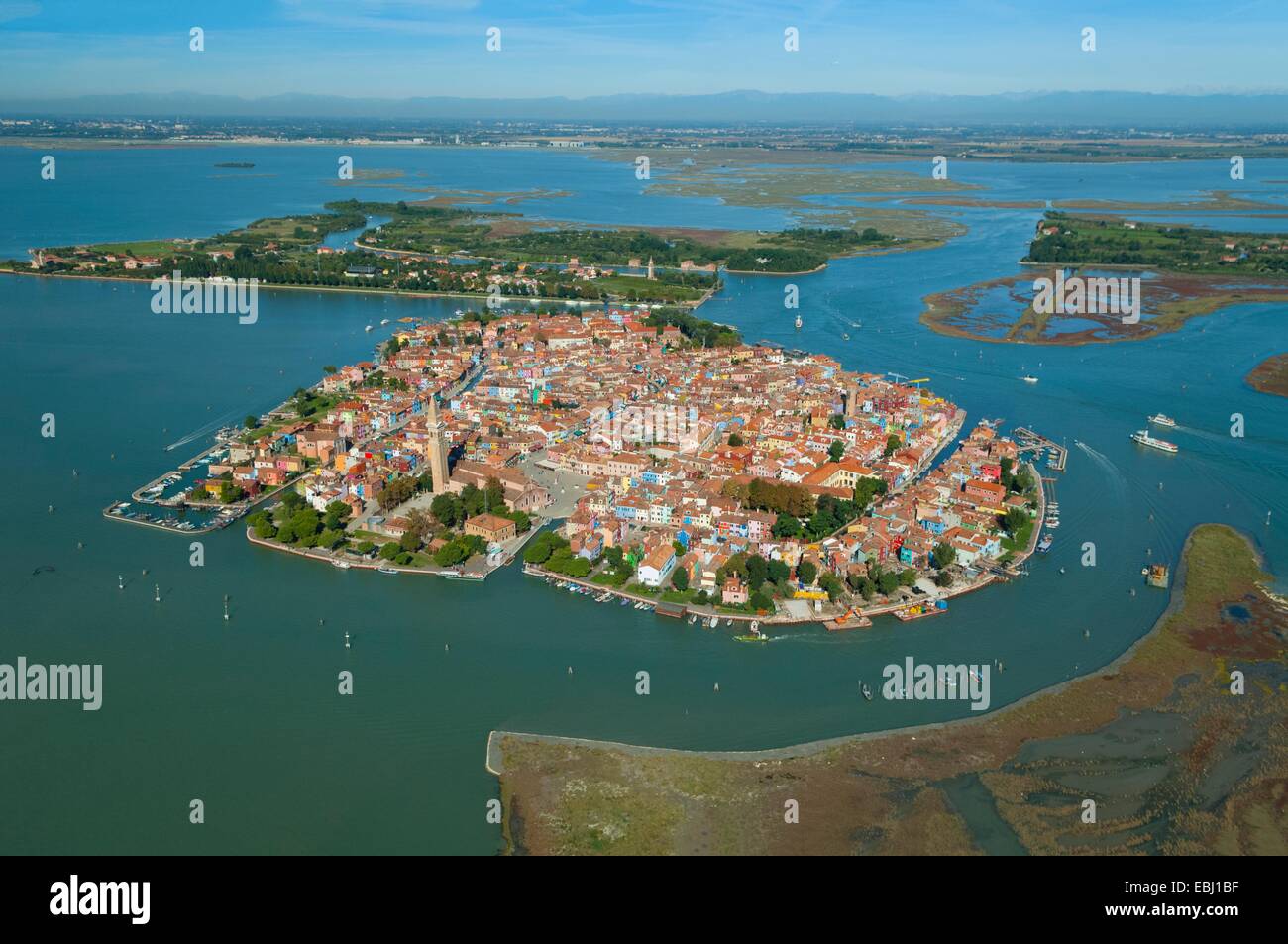 Aerial view of Burano island, Venice lagoon, Italy, Europe Stock Photo ...