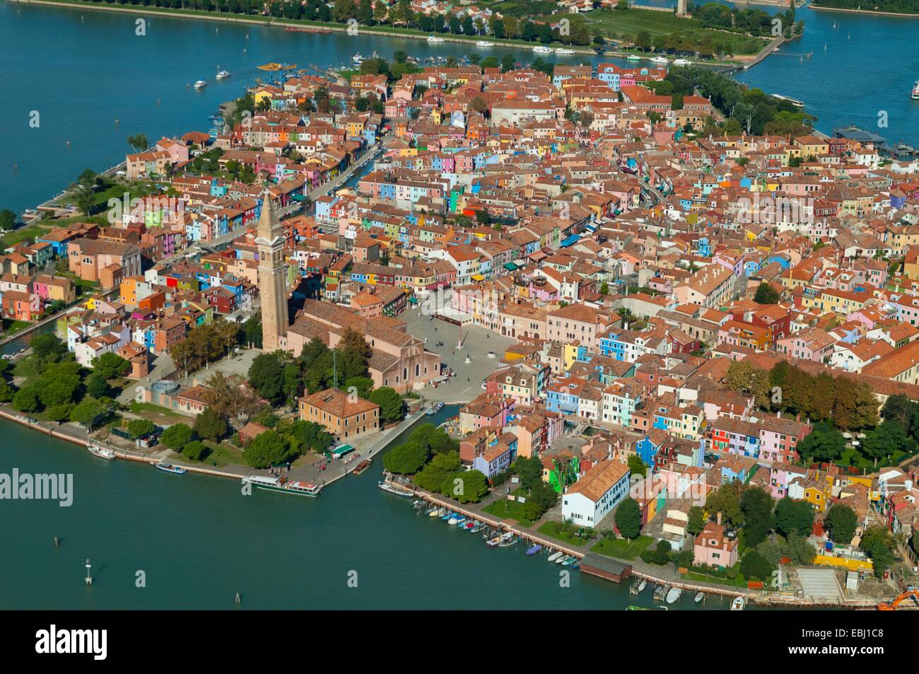Aerial view of Burano island, Venice lagoon, Italy, Europe Stock Photo ...