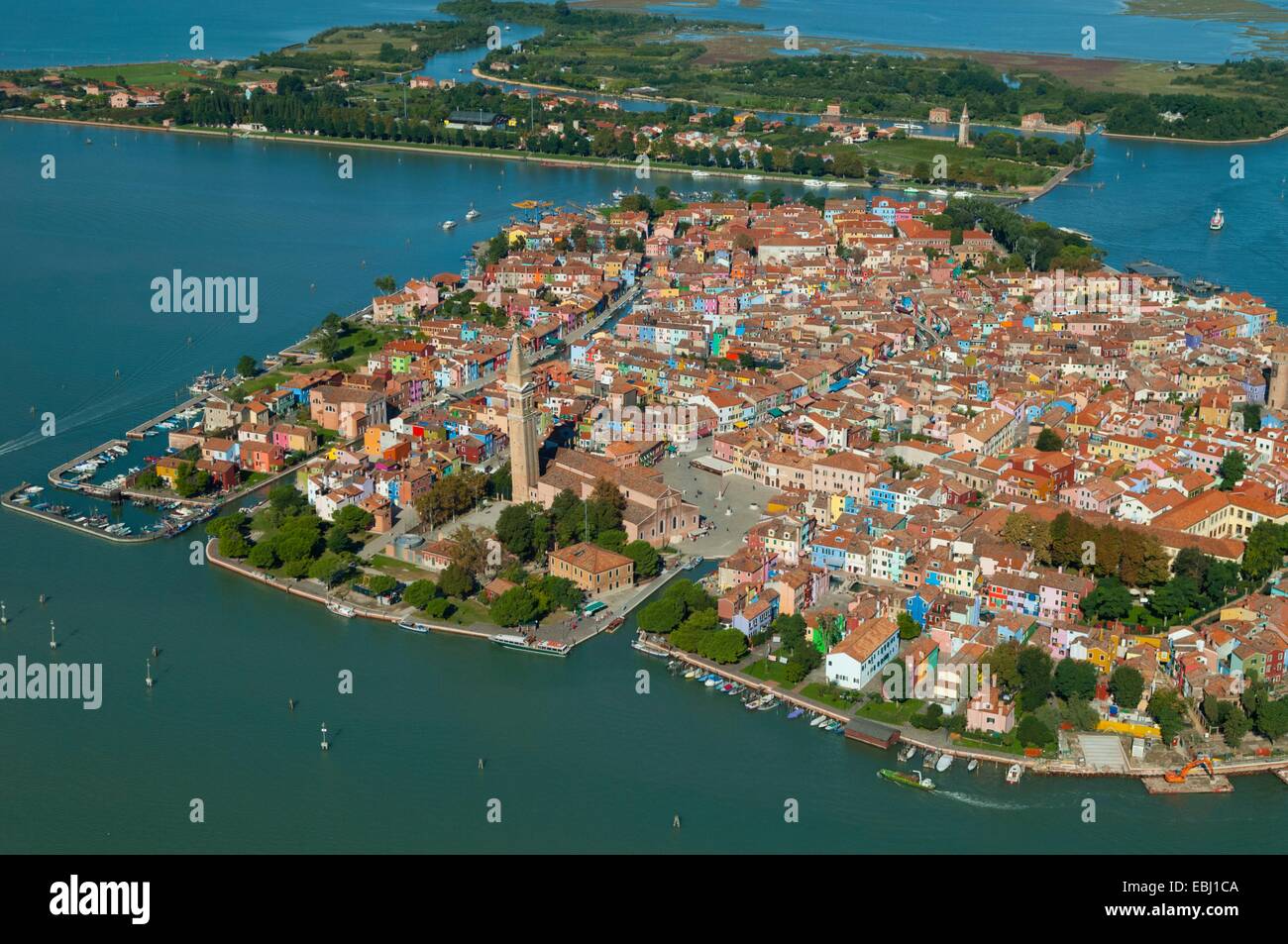 Aerial view of Burano island, Venice lagoon, Italy, Europe Stock Photo ...
