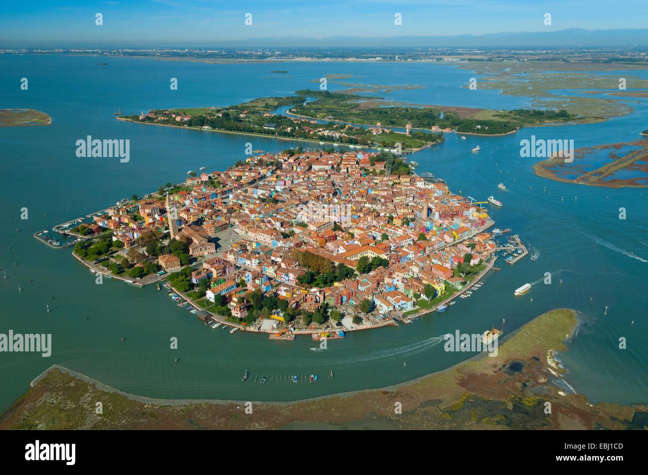 Aerial view of Burano island, Venice lagoon, Italy, Europe Stock Photo ...