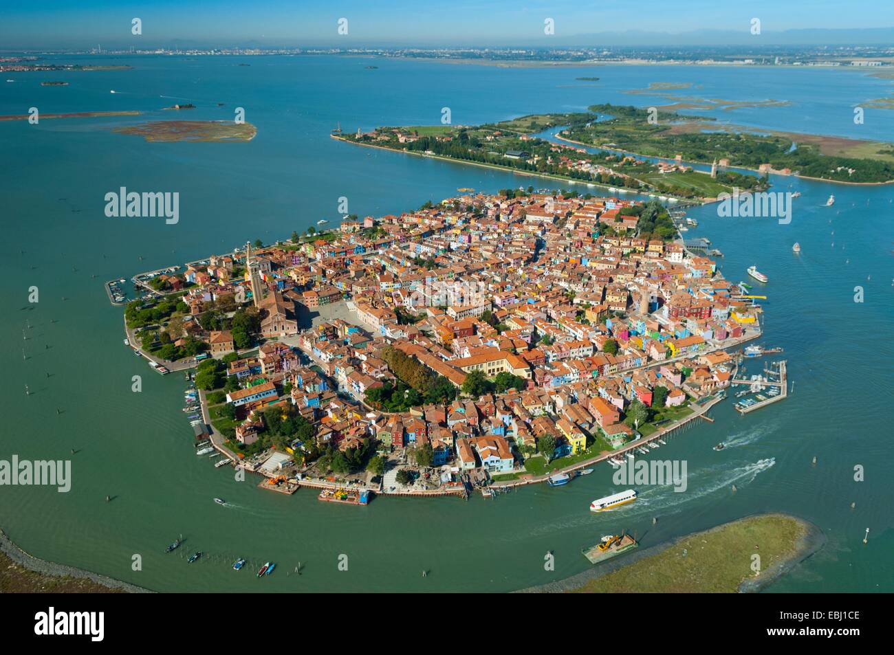 Aerial view of Burano island, Venice lagoon, Italy, Europe Stock Photo ...