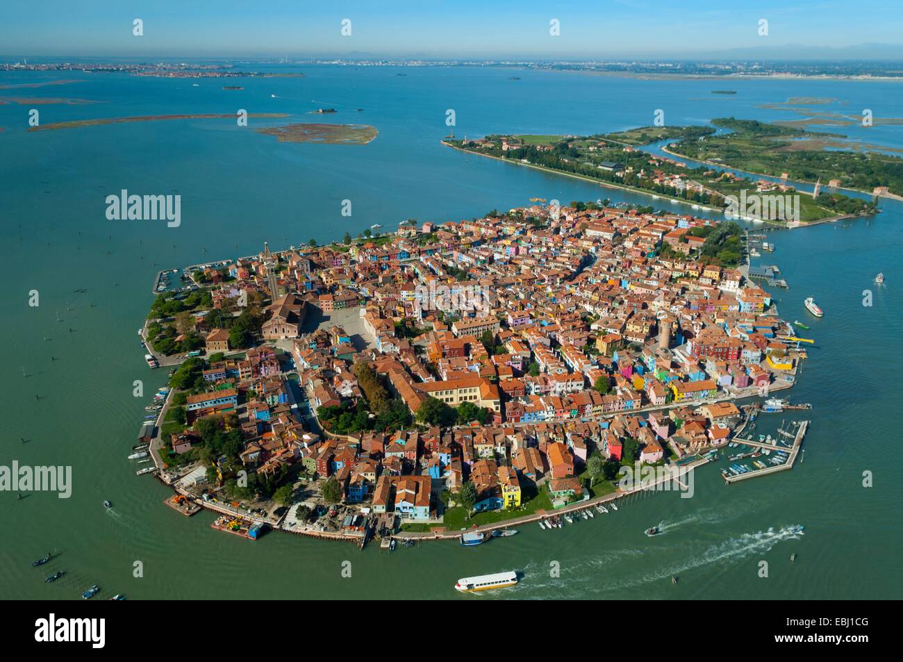 Aerial view of Burano island, Venice lagoon, Italy, Europe Stock Photo ...