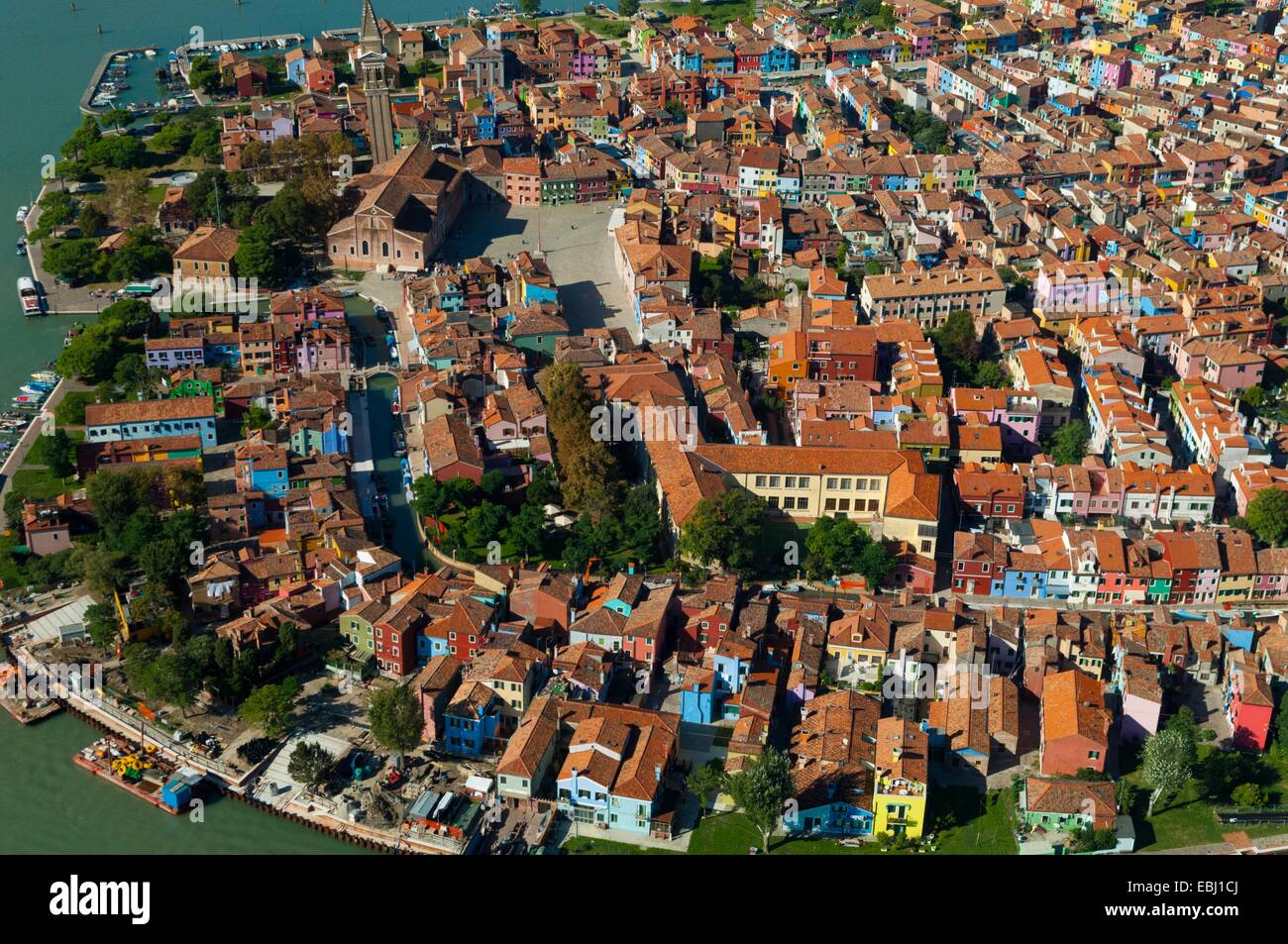 Aerial view of Burano island, Venice lagoon, Italy, Europe Stock Photo ...