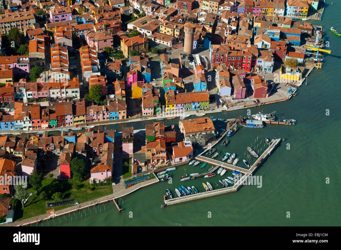 Aerial view of Burano island, Venice lagoon, Italy, Europe Stock Photo ...