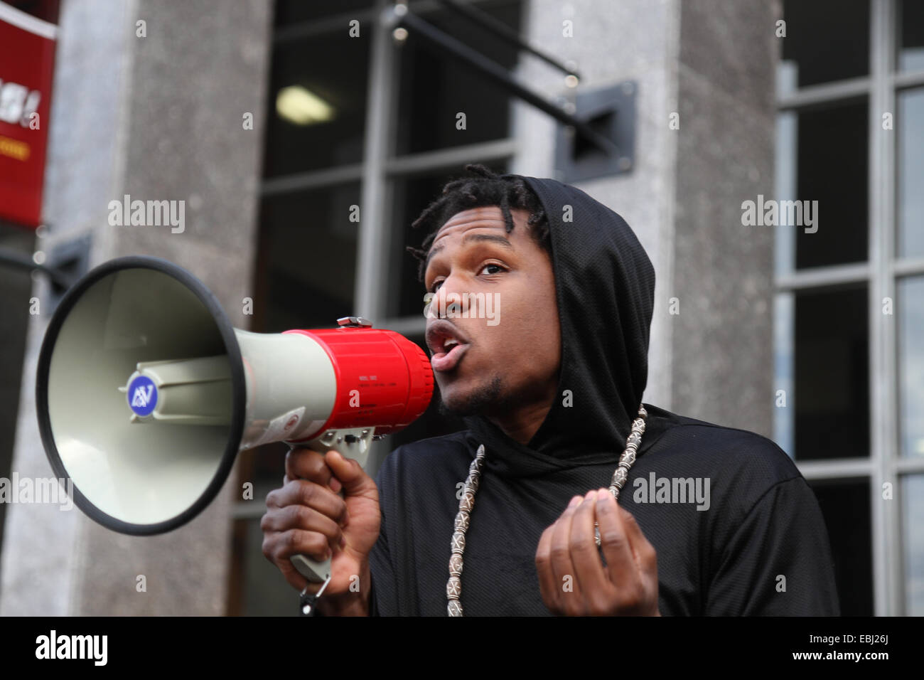 Amherst, Massachusetts, USA. 1st December, 2014. A man speaks at the ...