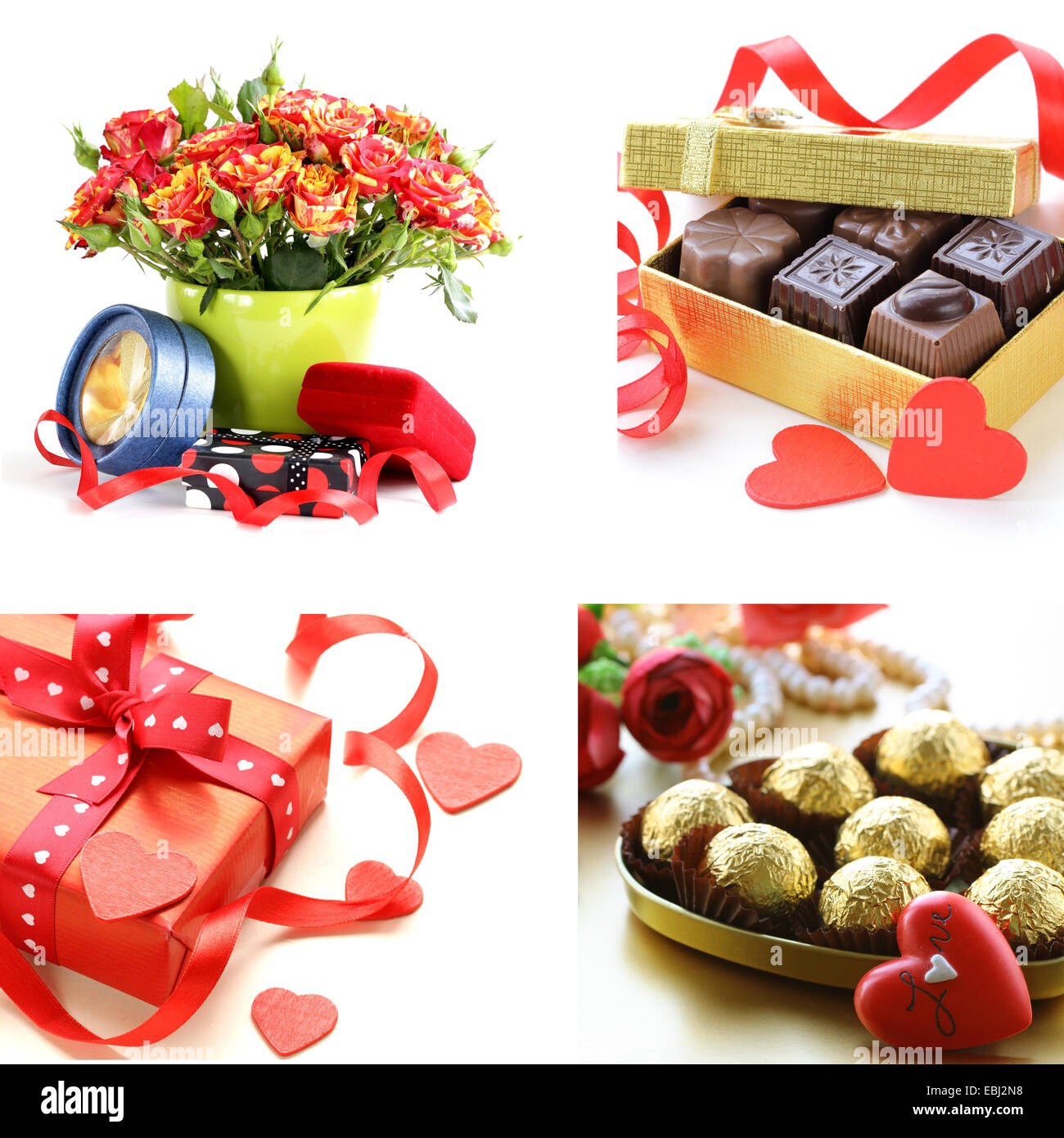 collage for the day of St. Valentine - flowers, hearts, gifts Stock ...