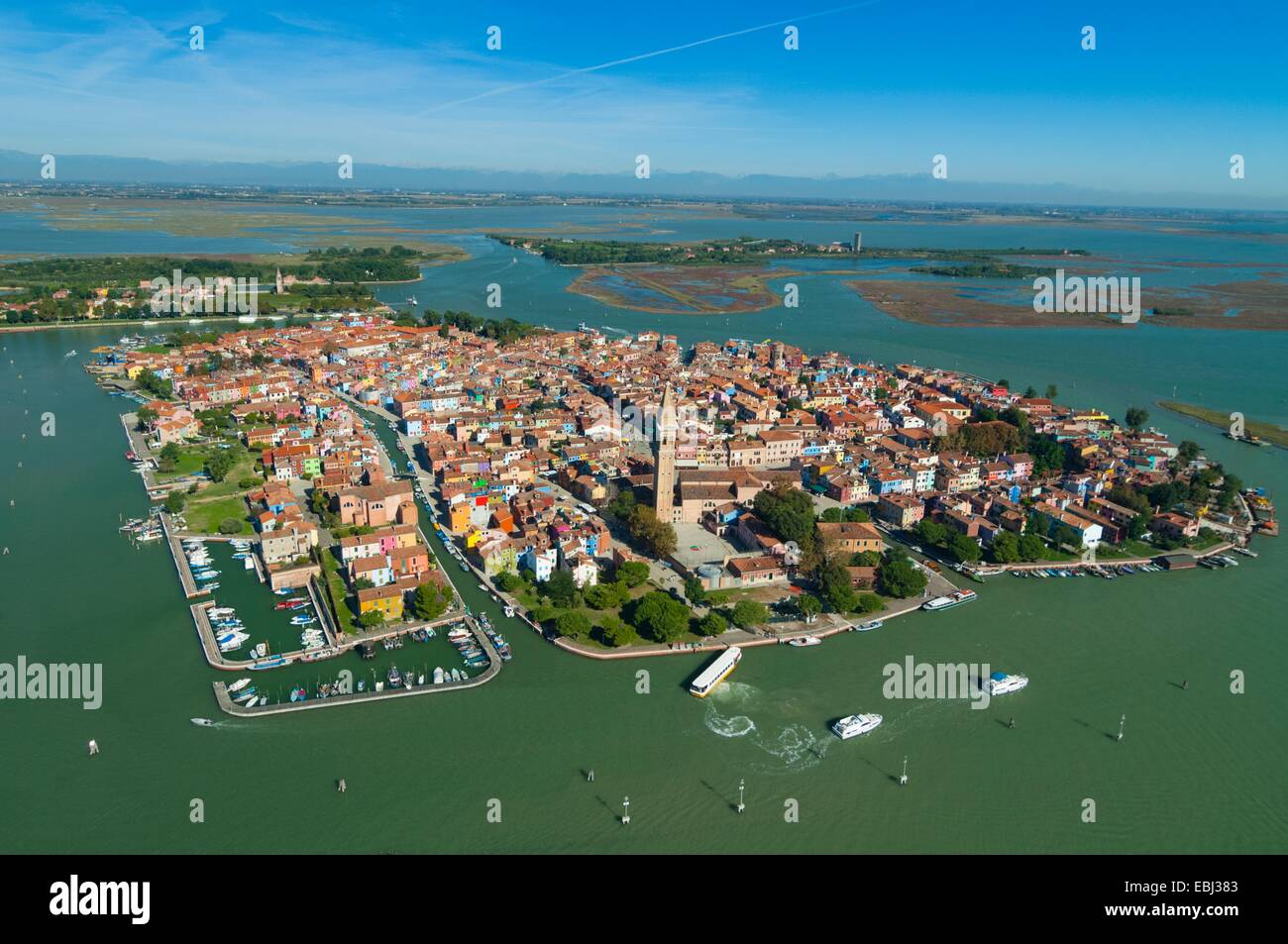 Aerial view of Burano island, Venice lagoon, Italy, Europe Stock Photo ...