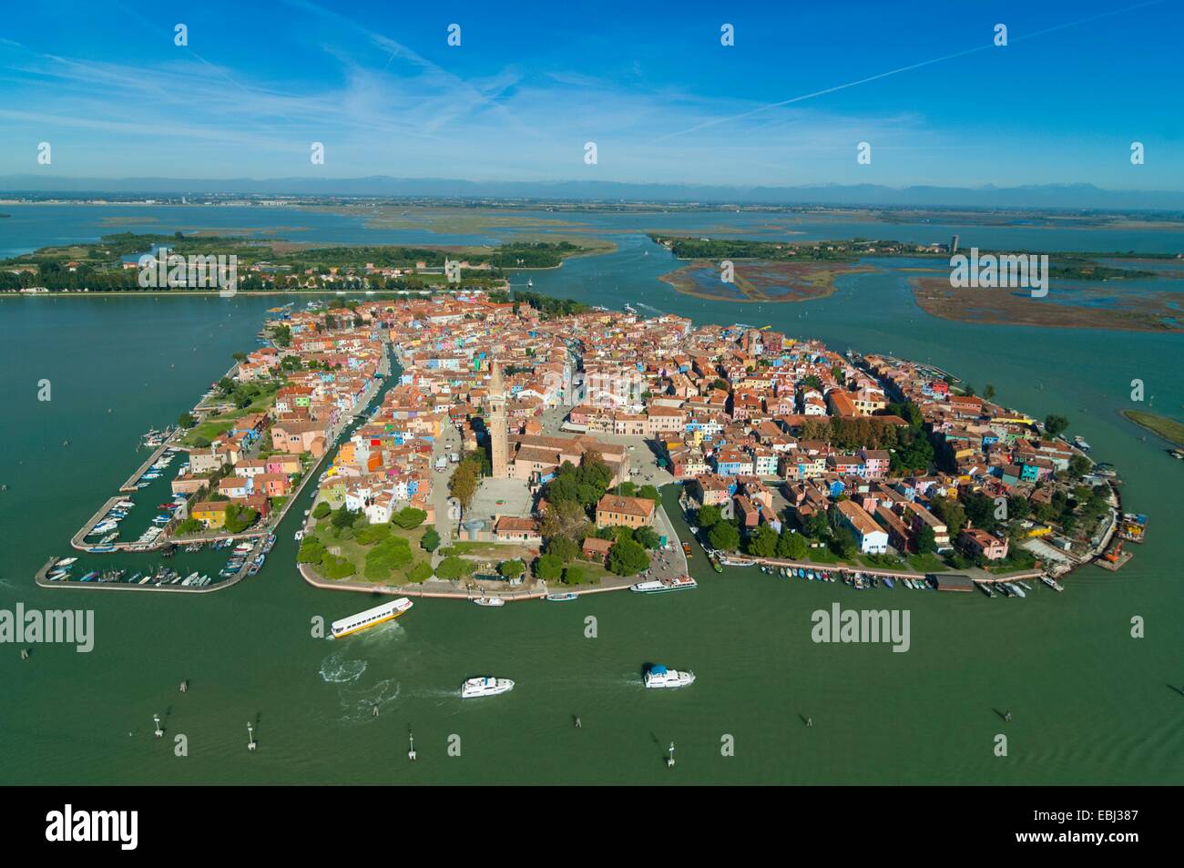 Aerial view of Burano island, Venice lagoon, Italy, Europe Stock Photo ...