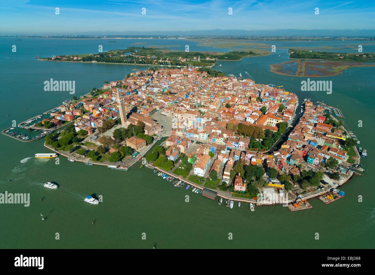 Aerial view of Burano island, Venice lagoon, Italy, Europe Stock Photo ...