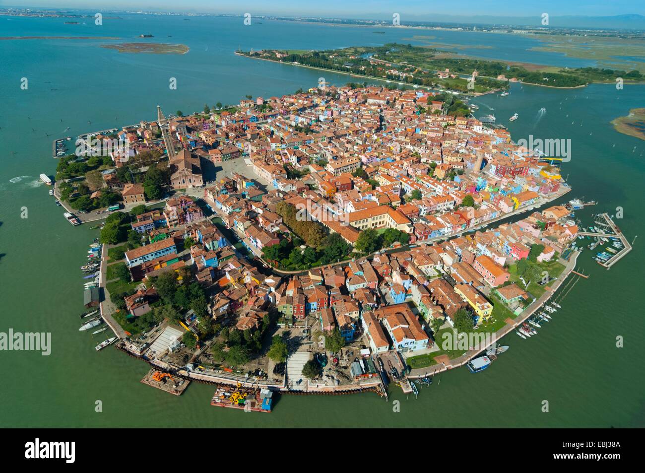 Aerial view of Burano island, Venice lagoon, Italy, Europe Stock Photo ...