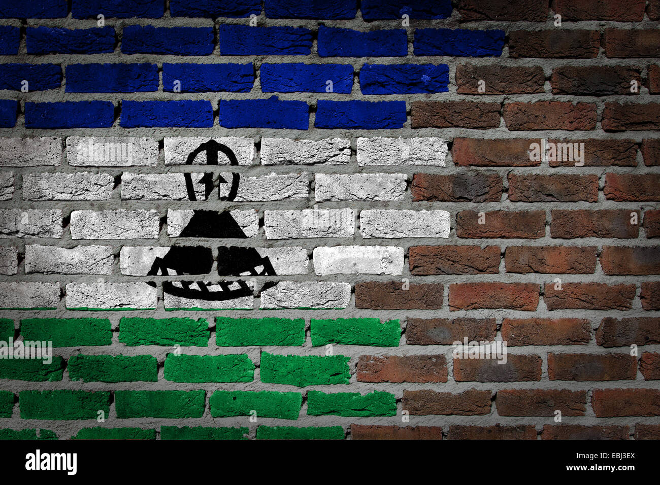 Very old dark red brick wall texture with flag - Lesotho Stock Photo ...