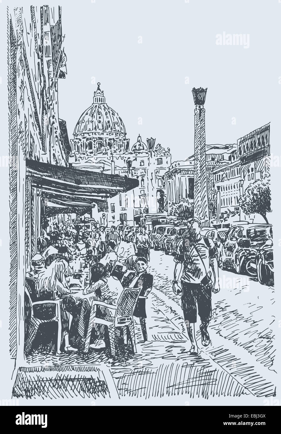 sketch hand drawing of Rome Italy famous cityscape Stock Photo - Alamy