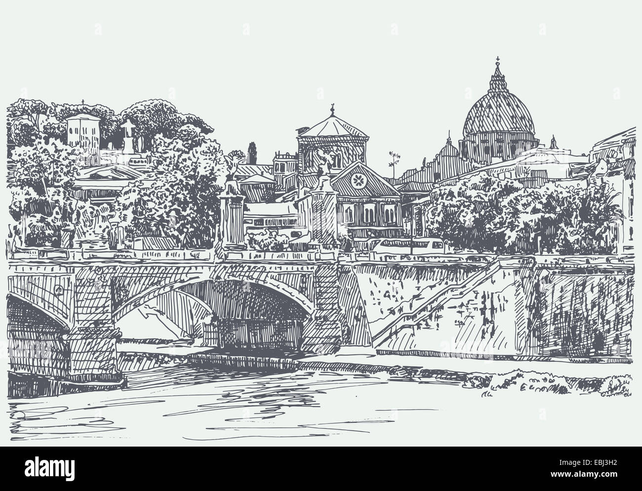 original sketch drawing of Rome Italy cityscape Stock Photo - Alamy